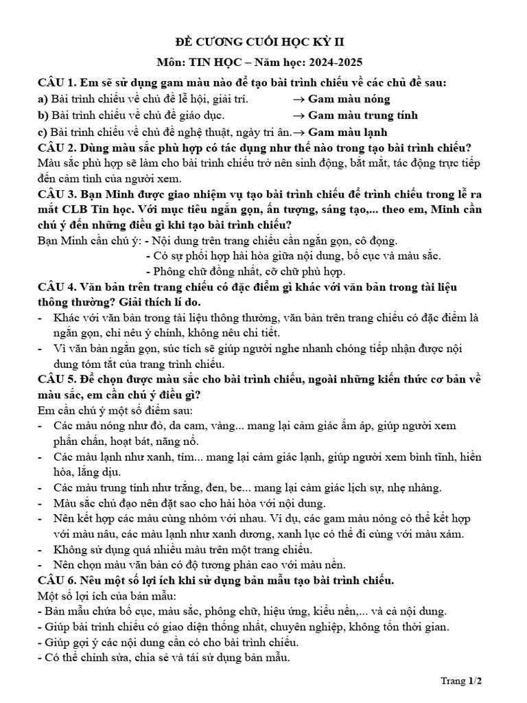 Đề cương CHK2 Tin học | PDF