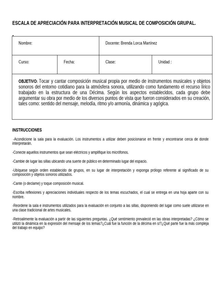 Escala de Apreciacion | PDF | Composiciones Musicales | Ritmo
