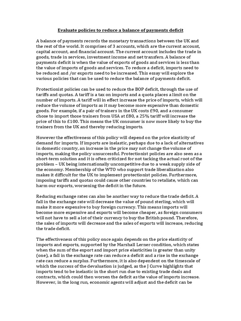 Policies to Address Trade Deficit | PDF | Government Budget Balance ...