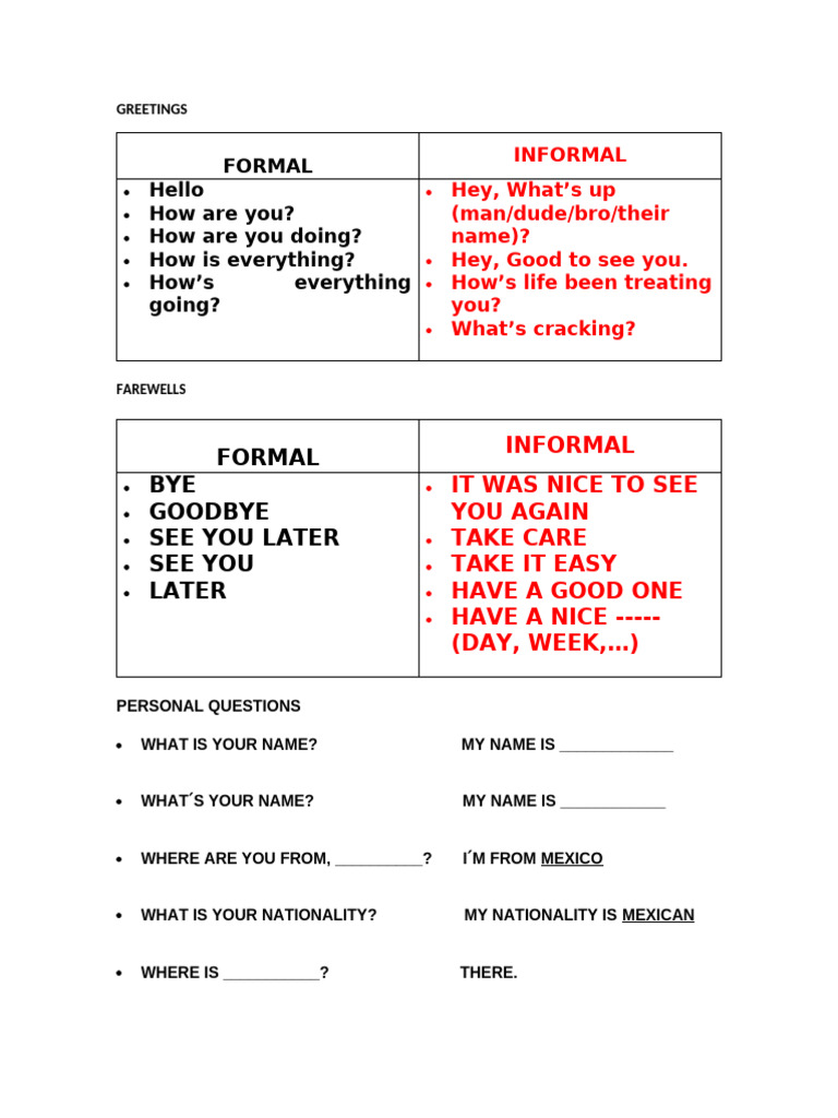 Greetings and Farewells Guide | PDF