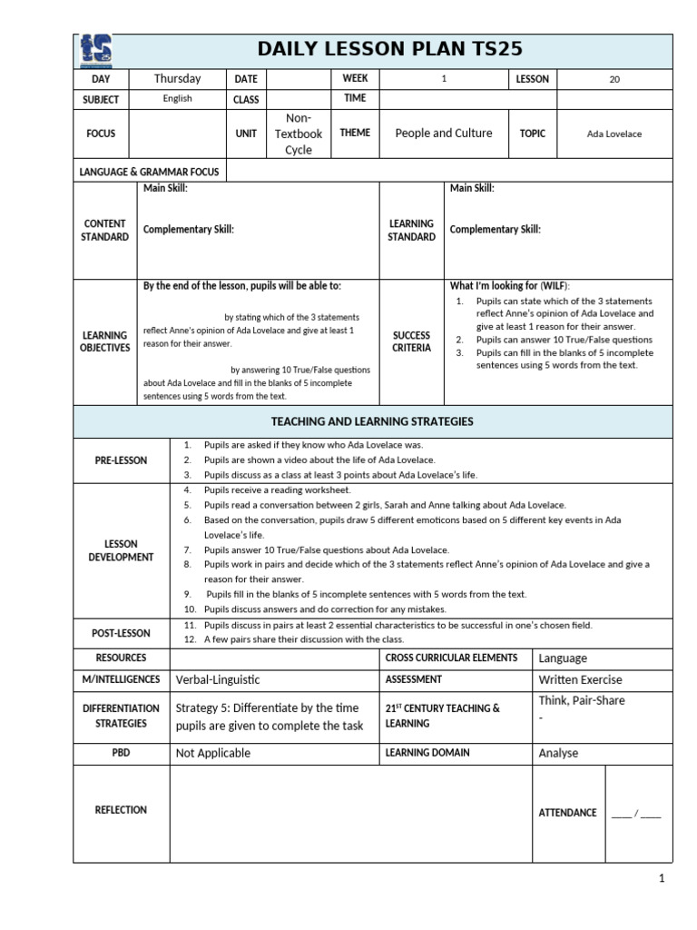 Form 2 Lesson 20 Reading | PDF | Lesson Plan | Linguistics