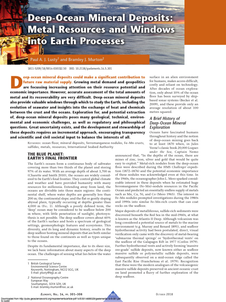 Deep-Ocean Mineral Deposits | PDF | Hydrothermal Vent | Seabed