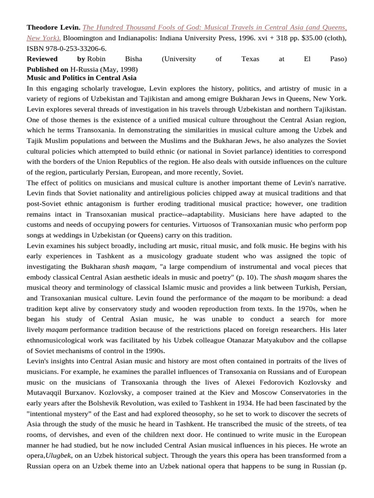 Theodore Levin | PDF | Uzbekistan
