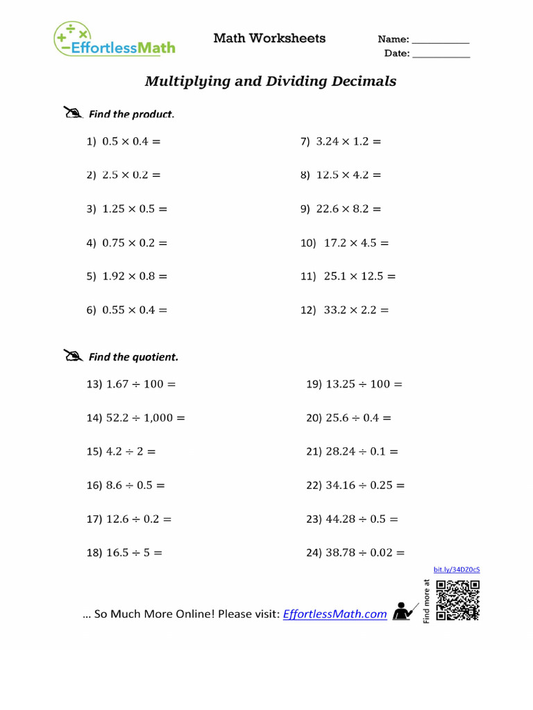 Multiplying and Dividing Decimals | PDF