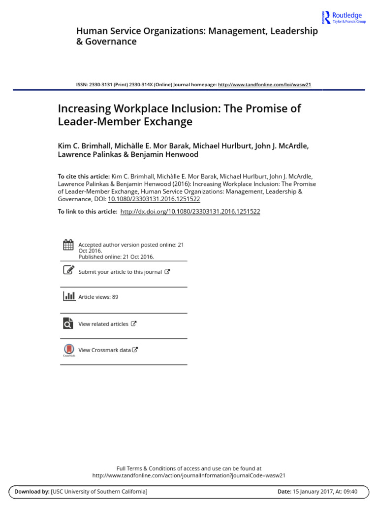 Increasing Workplace Inclusion: The Promise of Leader-Member Exchange ...