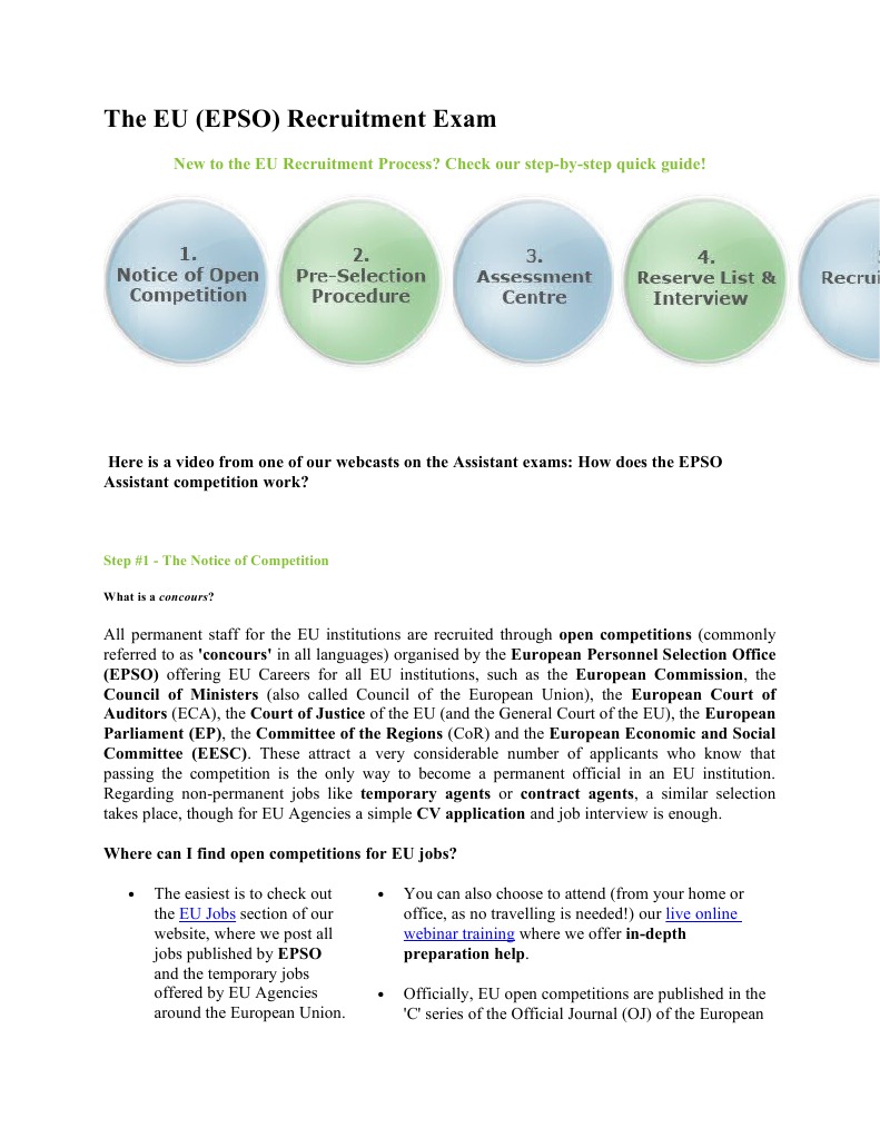 The EU (EPSO) Recruitment Exam: New To The EU Recruitment Process ...
