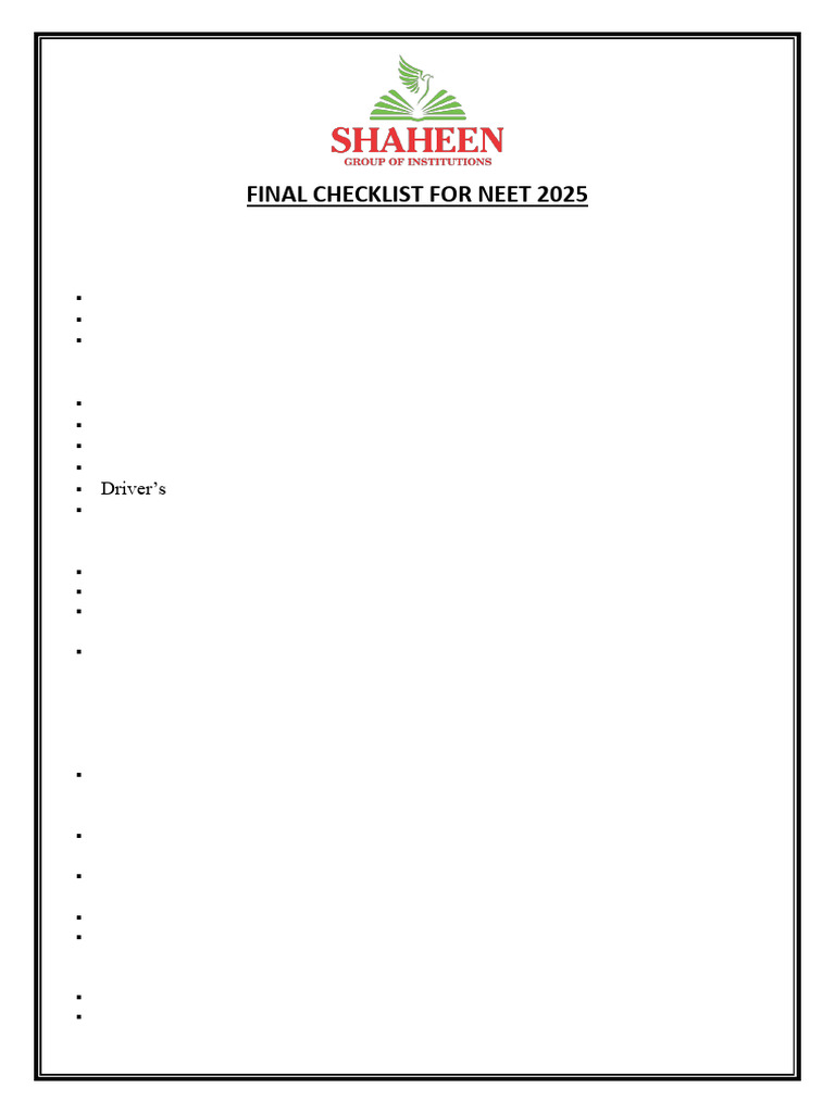 Final Checklist For Neet 2025 | PDF