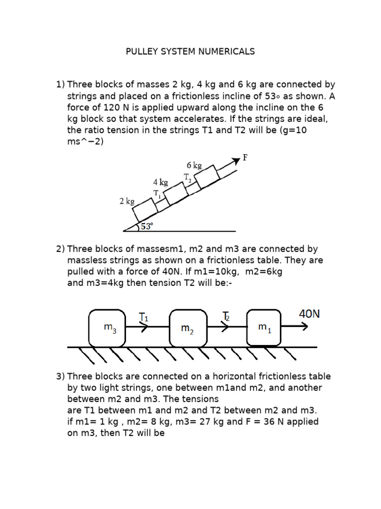 Pulley System Numericals | PDF