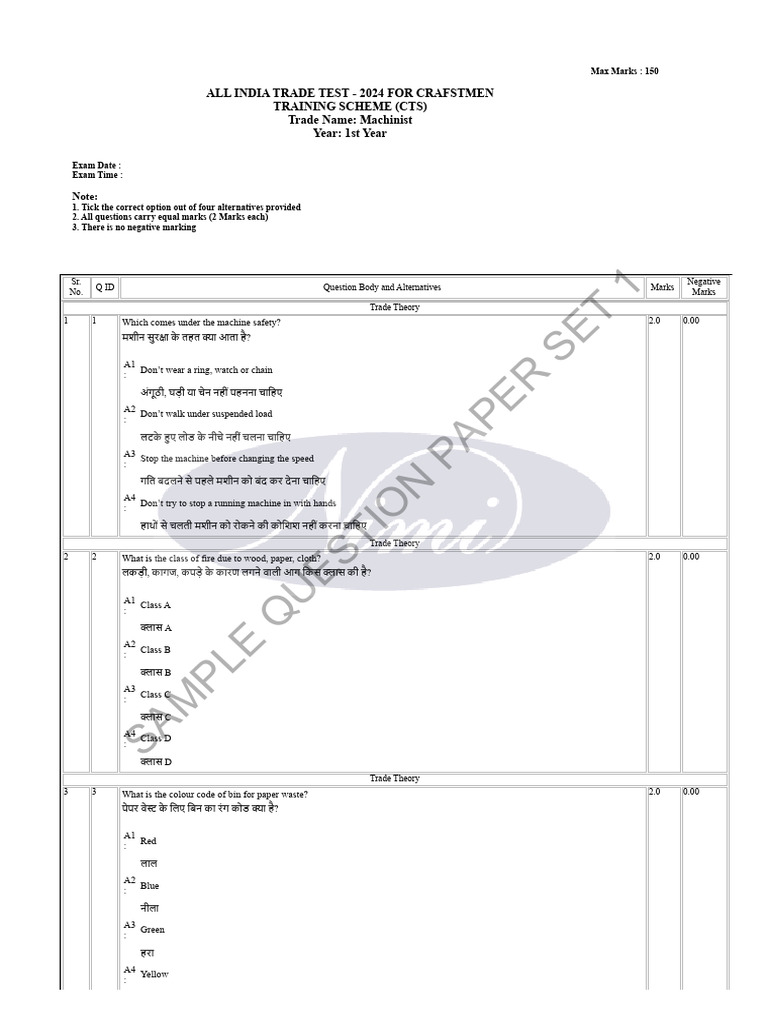Machinist - 1st Year (Set - 1) (2504) | PDF