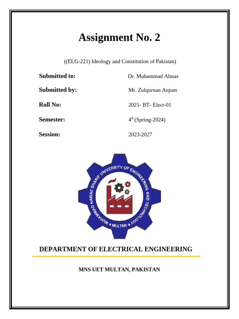 (ELG-221) Ideology and Constitution of Pakistan | PDF