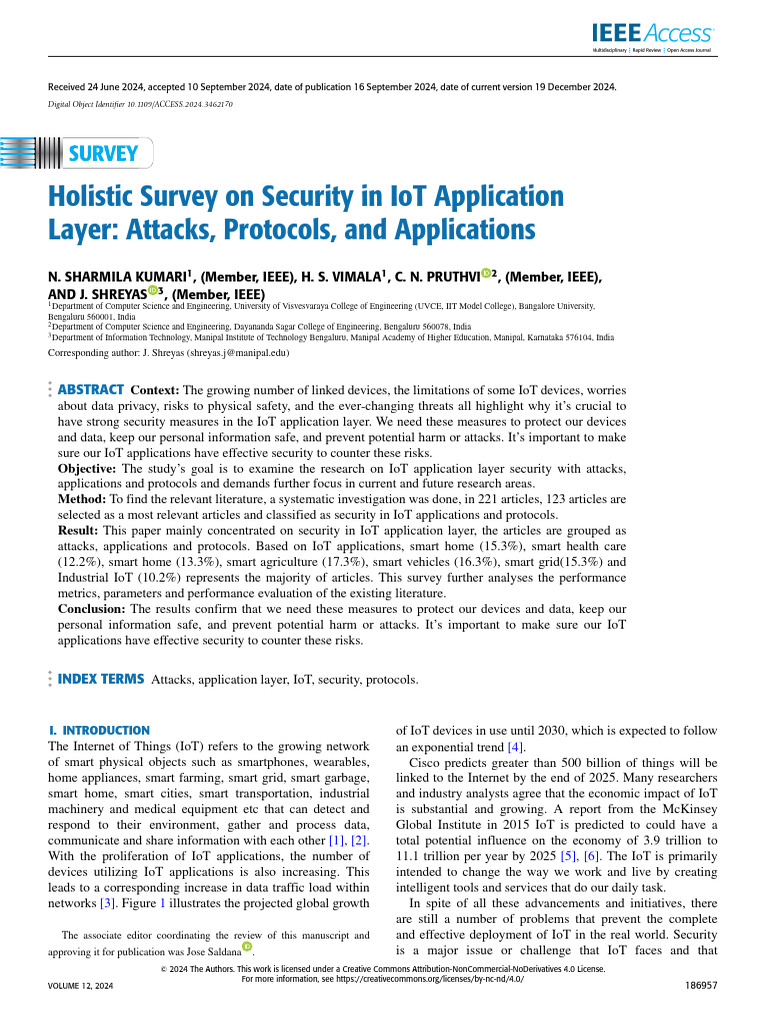 Holistic Survey On Security in IoT Application Layer Attacks Protocols and Applications | PDF ...