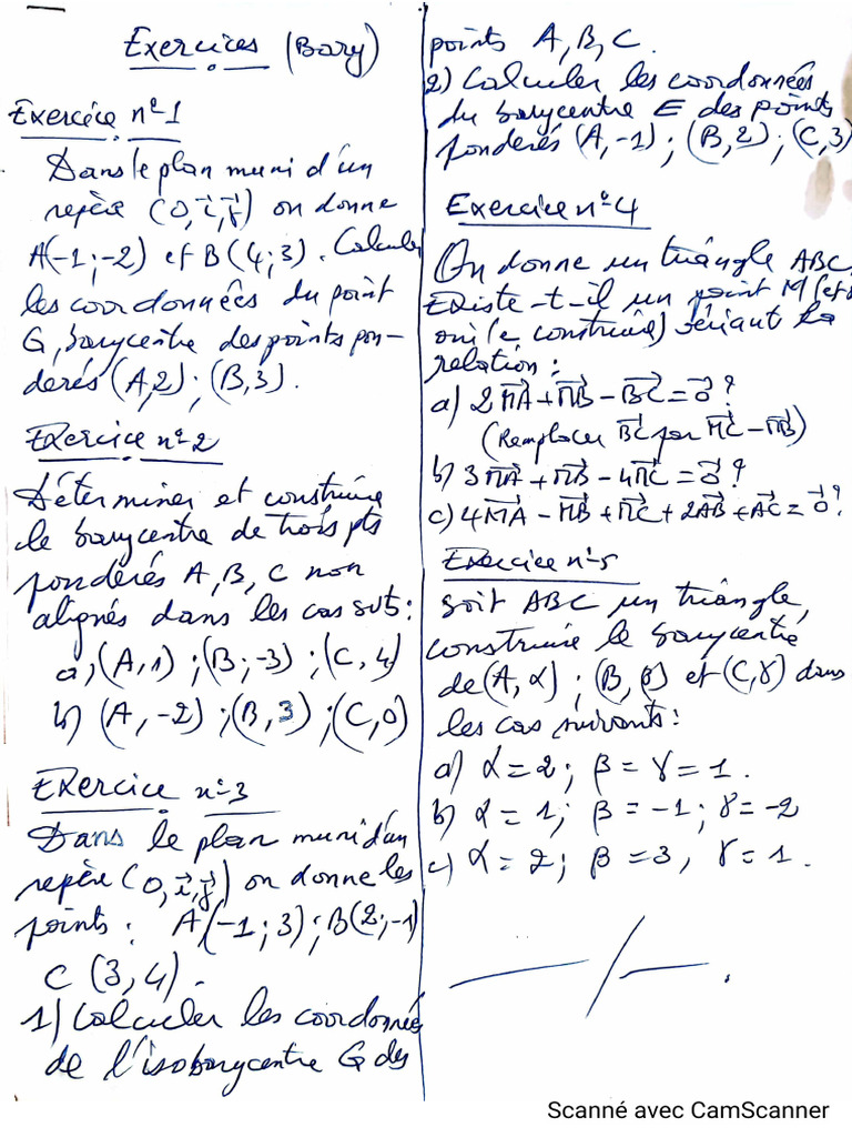 Exercice Barycentre Seconde C | PDF