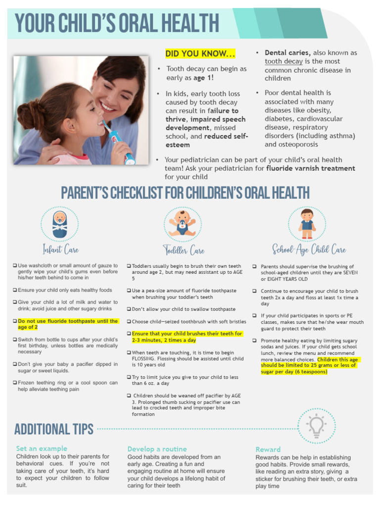 Kids Oral Health Summary Fact Sheet | PDF | Dentistry | Health Sciences