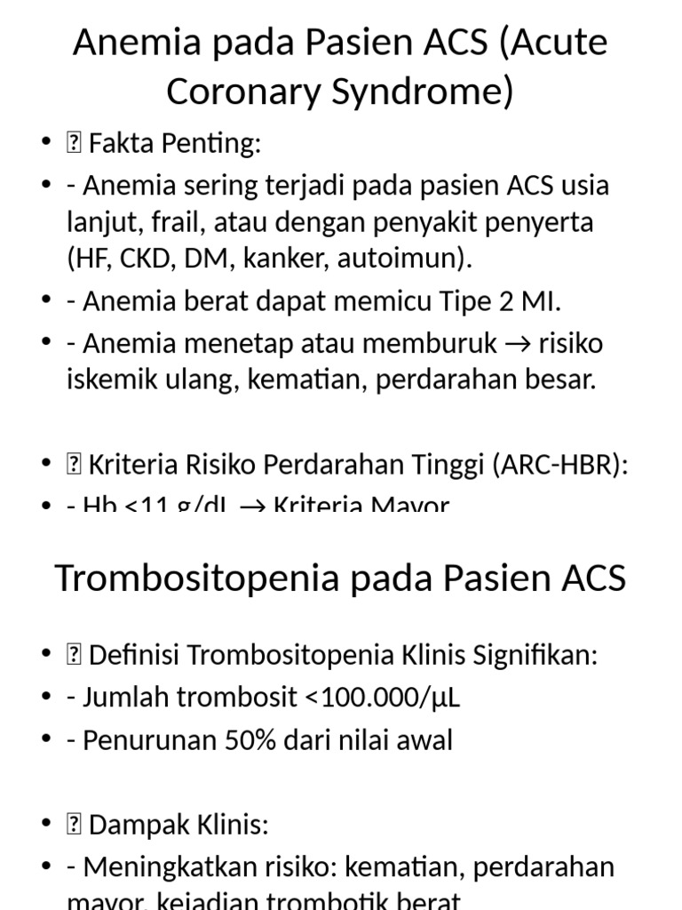 Anemia Dan Trombositopenia ACS | PDF