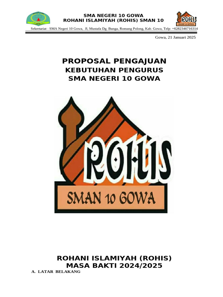 PROPOSAL Pengajuan Kebutuhan ROHIS | PDF