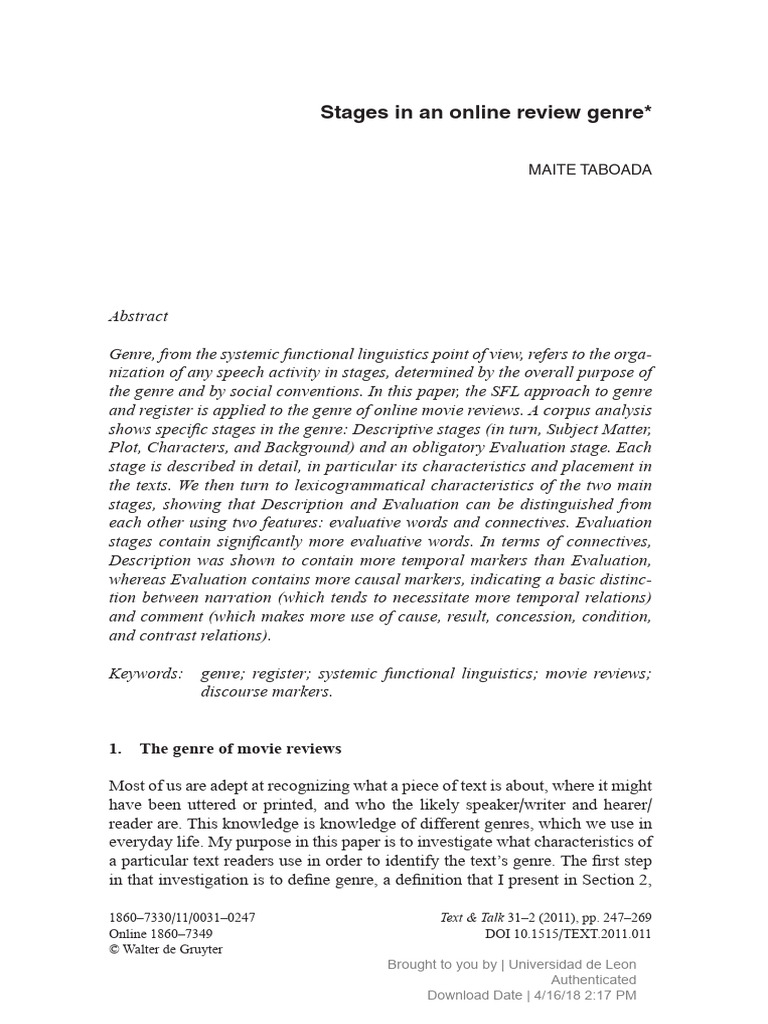 Taboada 2011 Stages in An Online Review Genre | PDF | Adverb | Adjective