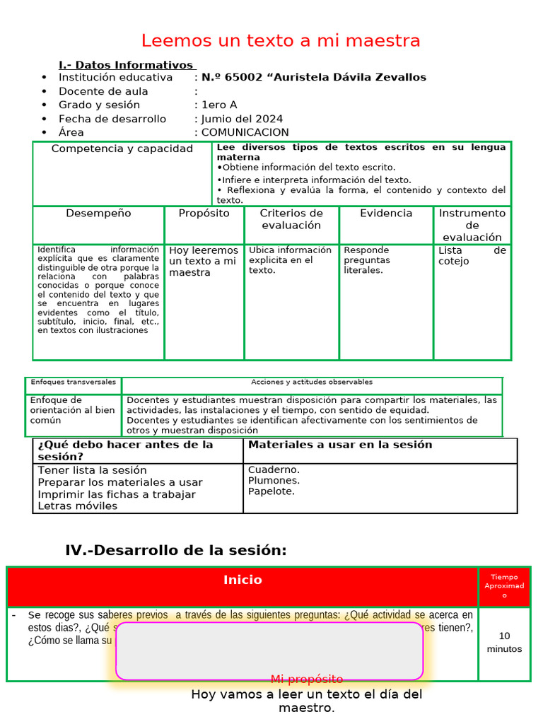Leemos Un Texto A Mi Maestra | PDF | Comunicación humana | Aprendizaje