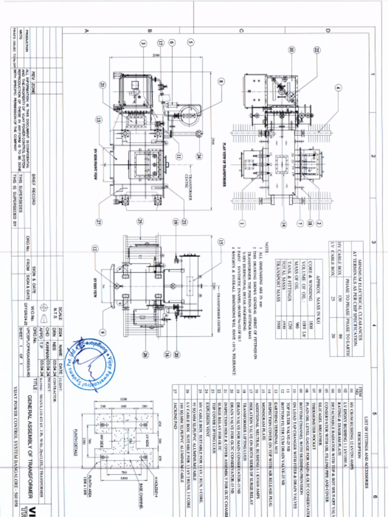 500kVA, 11kV 0.433kV, EEL - 2, OLTC - GA DRAWING | PDF