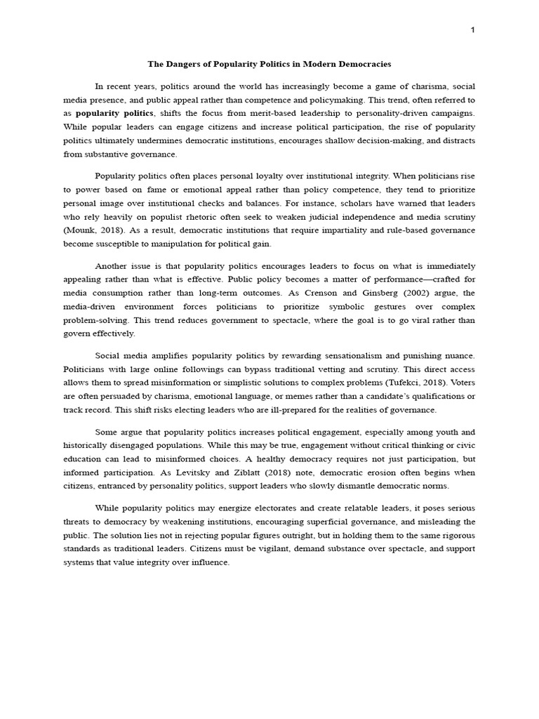 The Dangers of Popularity Politics in Modern Democracies | PDF ...