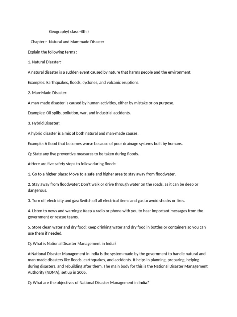 Geography Chapter 5th Natural and Man Made Disaster | PDF | Flood ...
