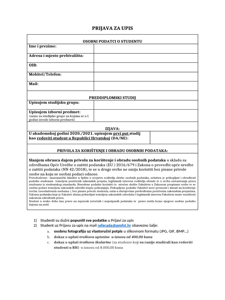 prijava-za-upis-obrazac | PDF