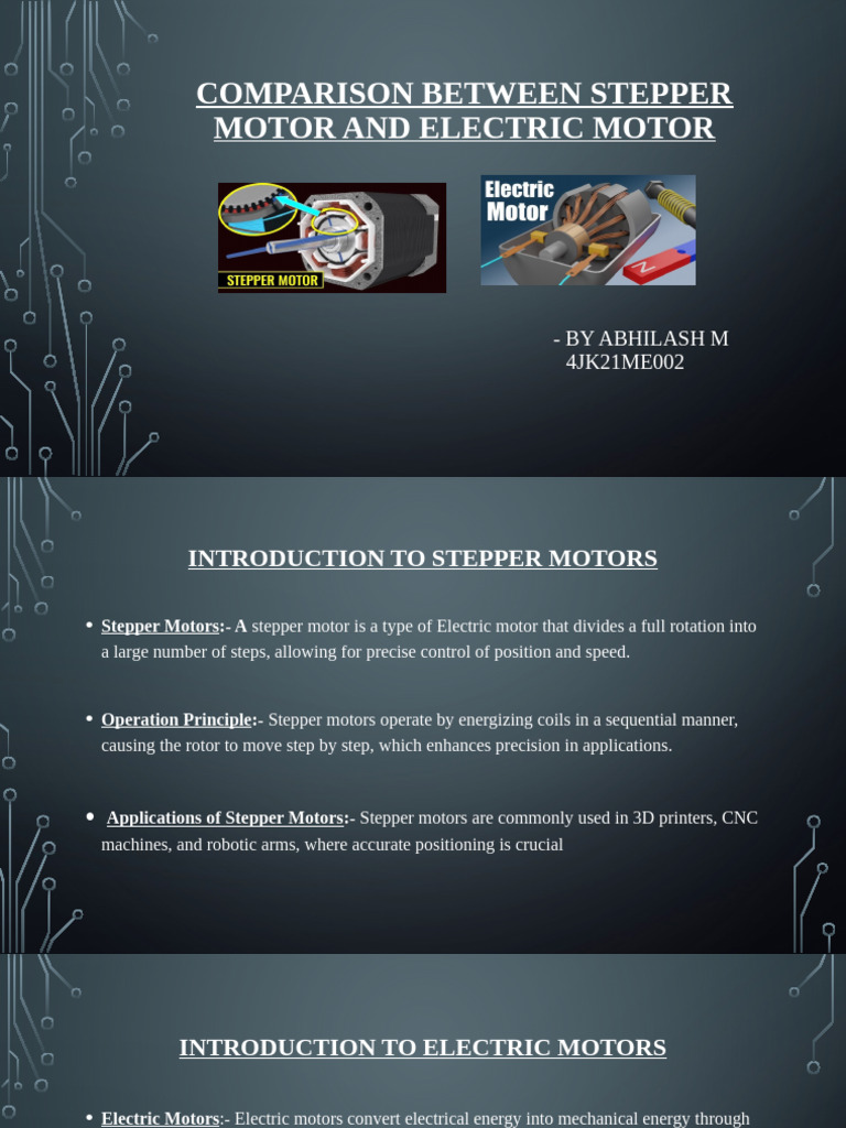 Comparison_between_stepper_motor_and_electric_ppt_new[1] | PDF | Electric Motor | Equipment