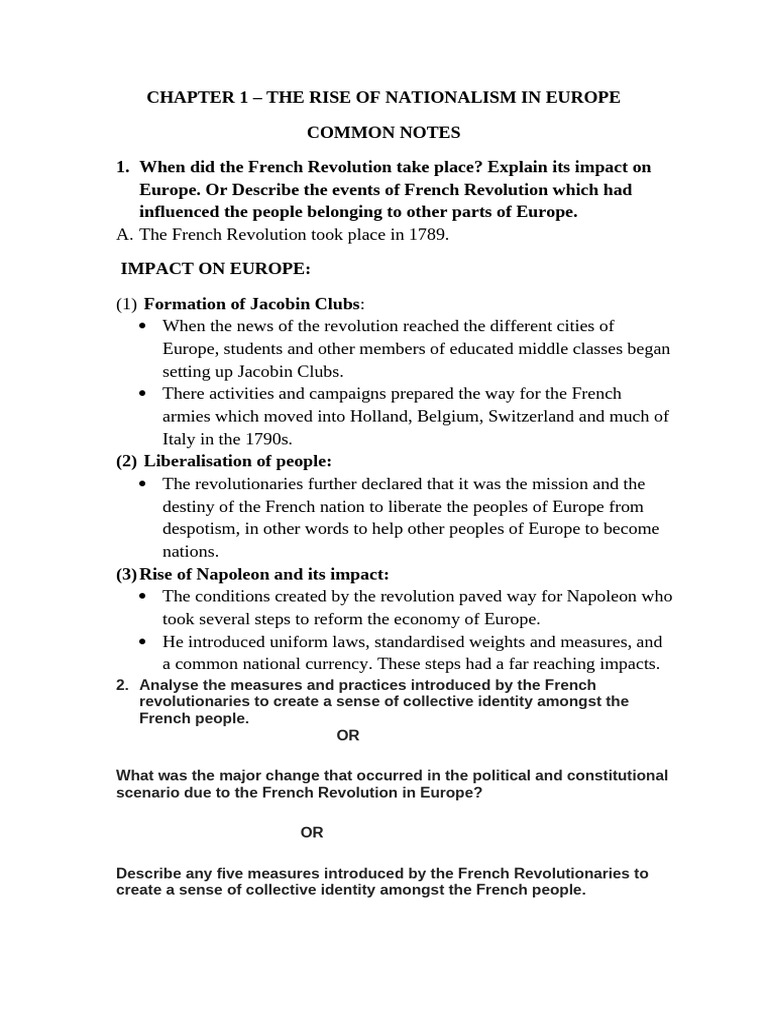 New - The Rise of Nationalism in Europe Common Notes | PDF ...