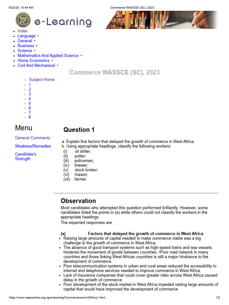 Wassce Waec 2023 Commerce Paper 2 Past Questions and Answers PDF | PDF | Tourism | Marketing