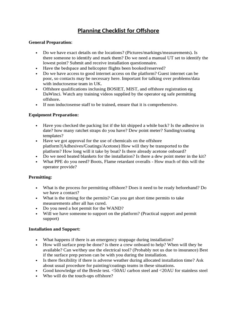 Offshore Planning Checklist Rev1 | PDF