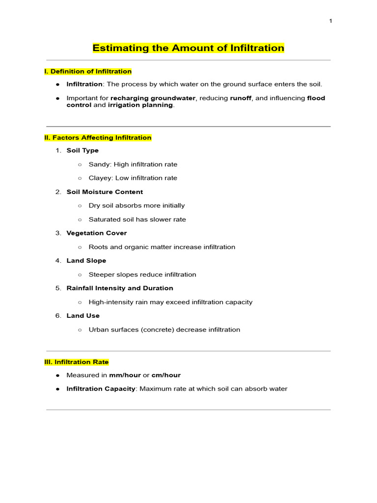 Estimating The Amount of Infiltration - Outline | PDF | Surface Runoff ...