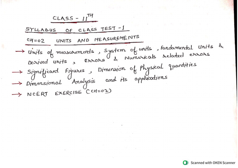 CLASS XI PHYSICS (SYLLABUS OF CLASS TEST 1) | PDF