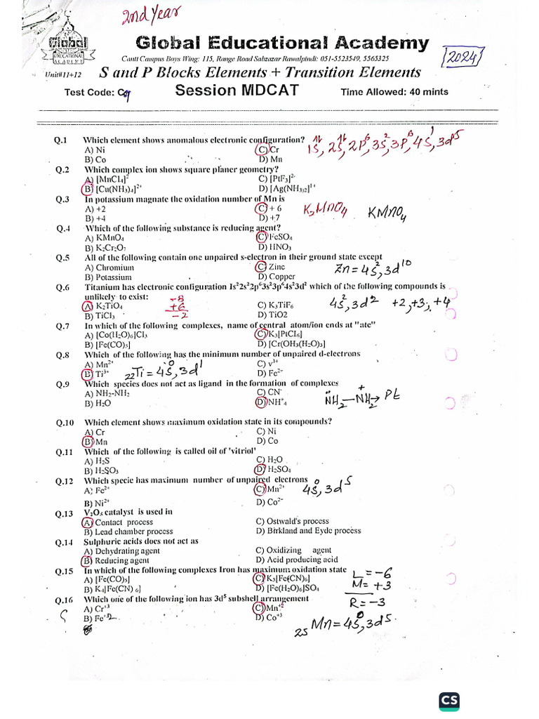 S and P Block Elements +transition Elements | PDF