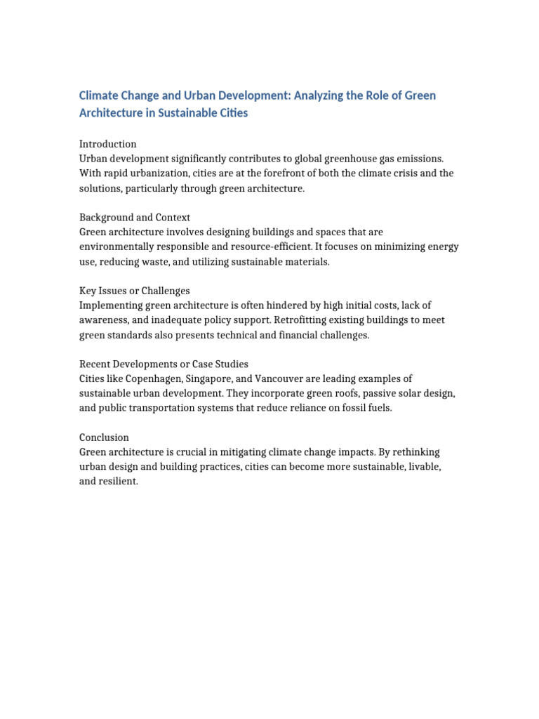 Climate Change Urban Development Research Paper | PDF