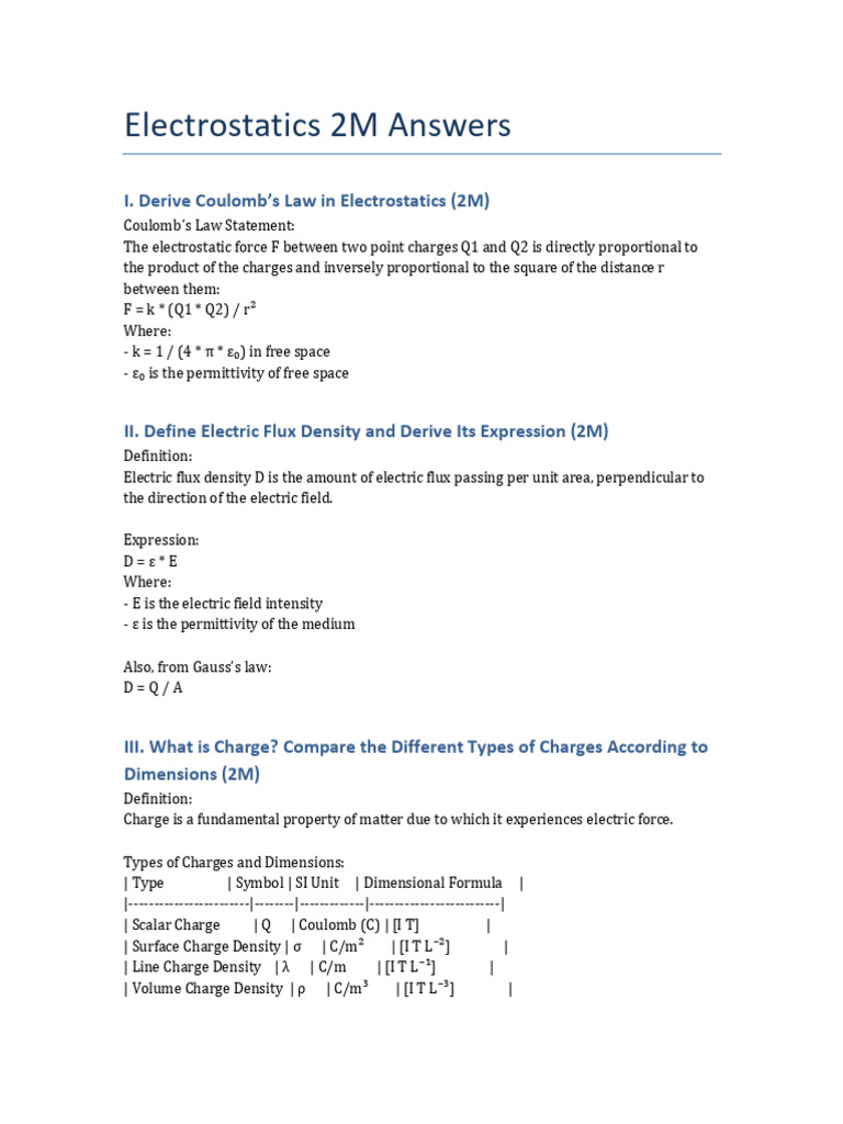 Electrostatics and Units 2 5 Answers | PDF | Transmission Line ...