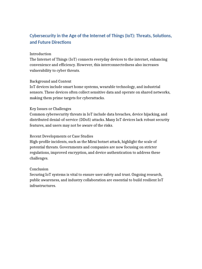 Cybersecurity IoT Research Paper | PDF