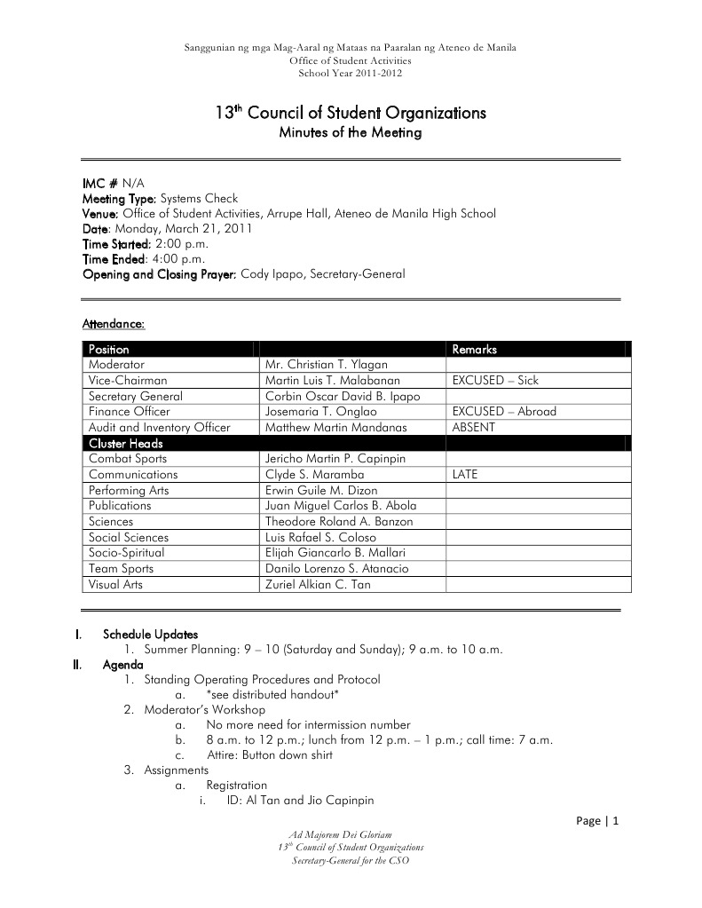 Ateneo Student Council Meeting Notes | PDF