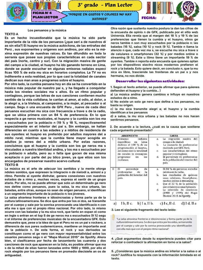3°-4-Lectura-Plan Lector Cuarta Semana | PDF | Perú