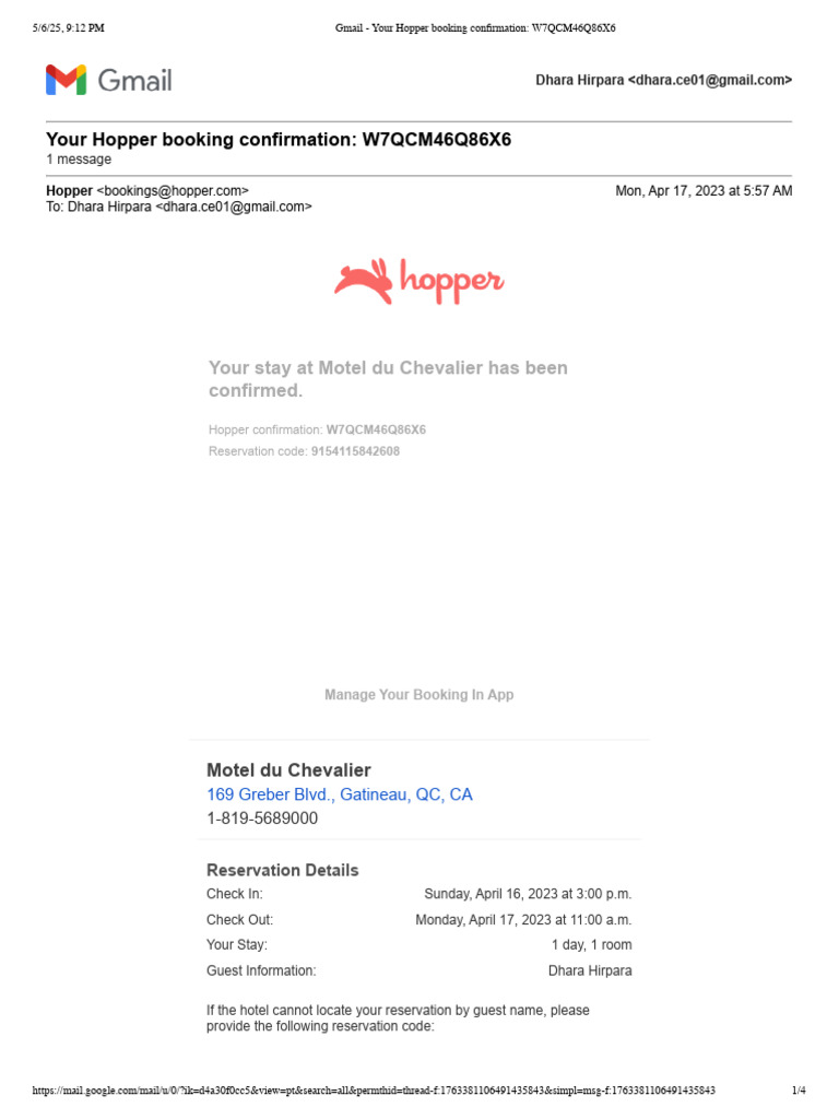 Gmail - Your Hopper Booking Confirmation - W7QCM46Q86X6 | PDF | Credit ...