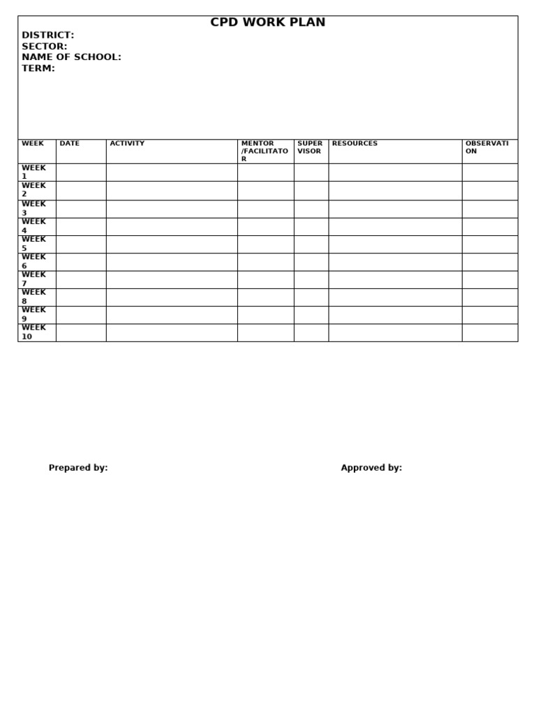 CPD Work Plan Template for Schools | PDF