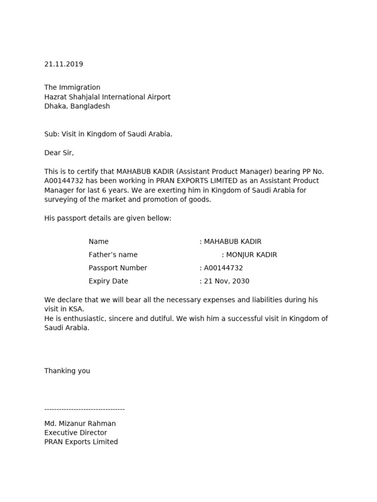 NOC For Business Visit | PDF