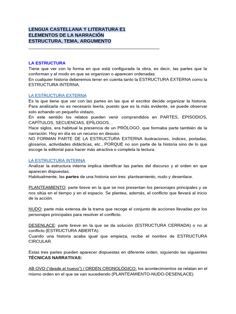ESTRUCTURA, Tema, Argumento | PDF | Narración