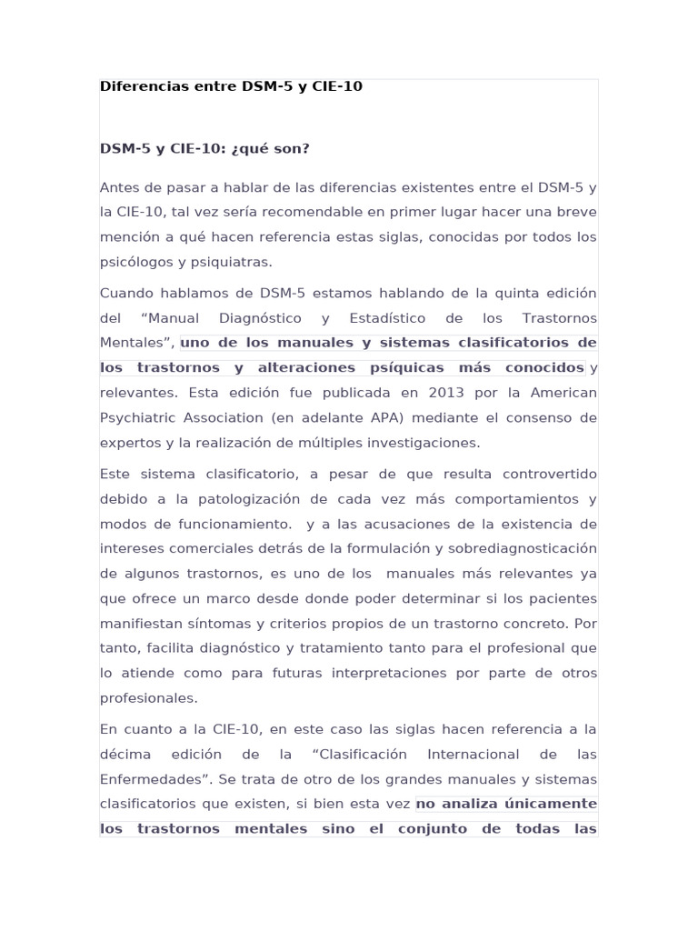 Diferencias Entre DSM Y CIE 10 | PDF | Manual Diagnóstico y Estadístico de los Trastornos ...