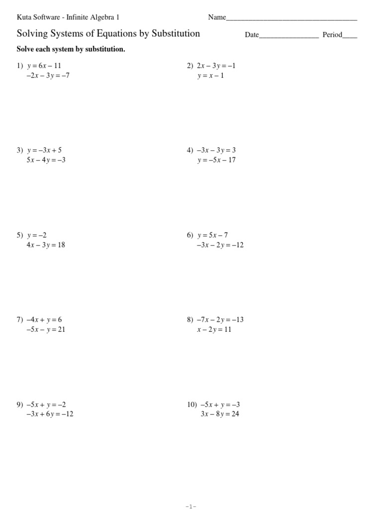 Systems of Equations Substitution | PDF