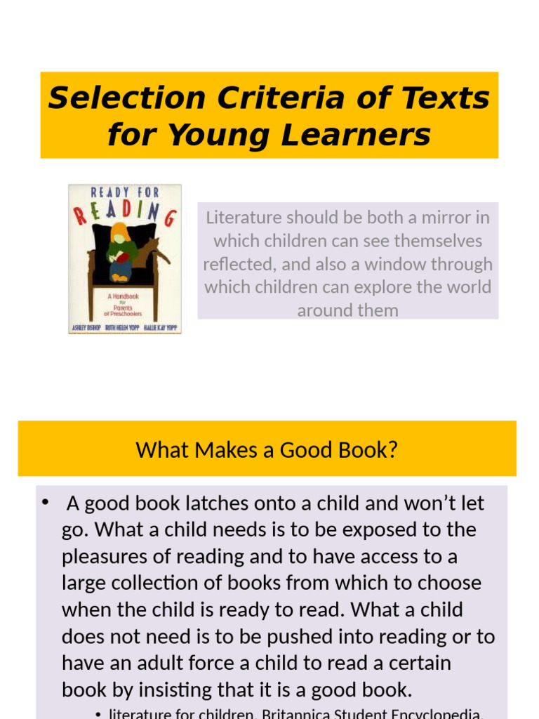 Selection Criteria of Texts For Young Learners | PDF | Children's ...