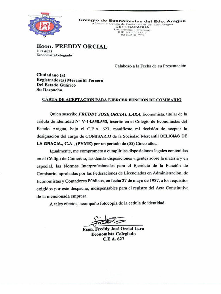 Carta Comisario La Gracia | PDF