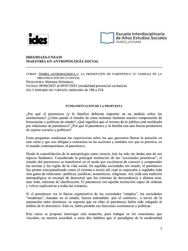 Programa Teoria Antropologica I | PDF