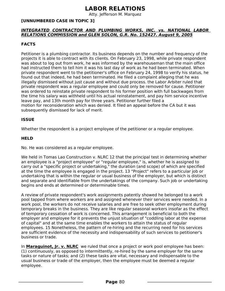 II Labor Relations Case Digests | PDF | Employment | United States ...