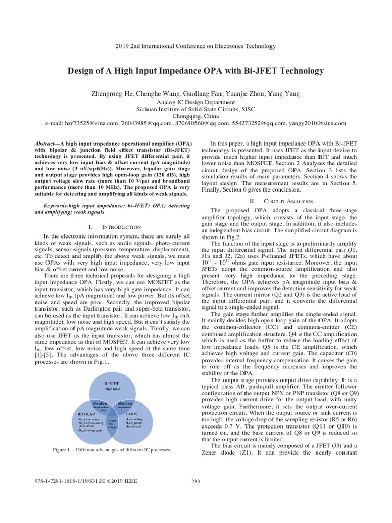 Design of A High Input Impedance OPA With Bi-JFET Technology | PDF ...