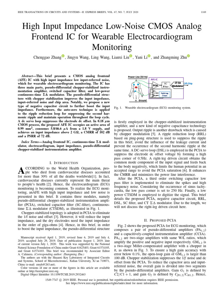 High Impedance CMOS AFE for ECG | PDF | Amplifier | Electronic Filter