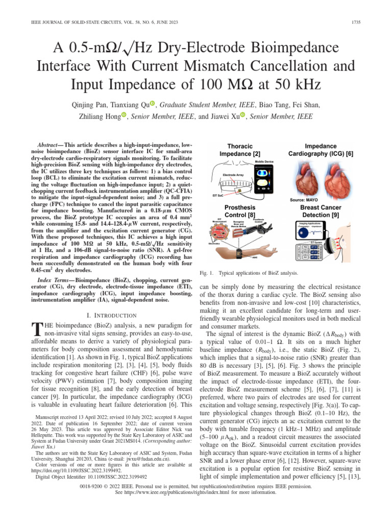 A 0.5-m HZ Dry-Electrode Bioimpedance Interface With Current Mismatch ...